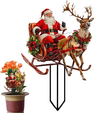 Generic Weihnachts-Gartenstecker für den Außenbereich - handgefertigte Dekoration aus Acryl 2D | Erdspieß mit Weihnachtsmann, Rentier und Schlitten, zum Bepfl
