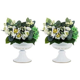 Nuptio Nuptio Vase Blanc pour Centres de Table Mariage - 2 Pi&egrave;ces 16.4cm Hauteur M&eacute;tal Fleur Trompette Vases Centres pour Tables Mariage - Petite Urne pour D
