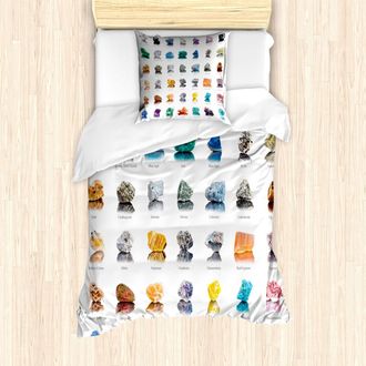 Abakuhaus Edelstein Bettbezug Set für Einzelbetten, Mineral Geologie Theme, Milbensicher Allergiker geeignet mit Kissenbezug,Mehrfarbig Grau