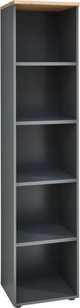 M&ouml;belando Aktenregal >Memphis< f&uuml;r B&uuml;ro mit 5 offenen F&auml;chern, 4 Fachb&ouml;den, Holzwerkstoff Korpus Graphit, kompakte Ma&szlig;e 197x45x38 cm, zerlegt, einfache Montage,