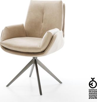 DELIFE Drehstuhl Clea-Flex Mikrofaser Beige Vintage Kreuzgestell breit Graphit 360&deg; drehbar Wippfunktion, Esszimmerst&uuml;hle