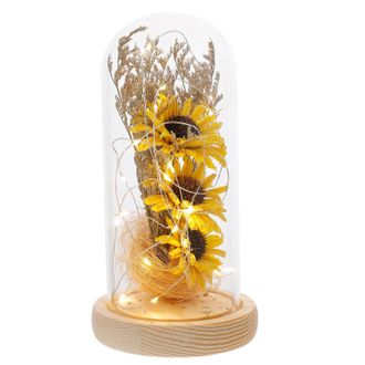 Artibetter LED Sonnenblume Trockenblume Glaslampe Deko Warmes Licht f&uuml;r Wohnzimmer Nat&uuml;rliche Optik