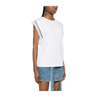 Twinset Femme, Tops, Blanc, Taille: 40 FR T-shirt &agrave; Bordure en Dentelle