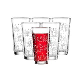 Ritzenhoff & Breker Winter Trinkgl&auml;ser 6er Set | 380 ml | Weihnachtliche Wassergl&auml;ser mit wei&szlig;em Dekor | Glas, Sp&uuml;lmaschinengeeignet | Klar