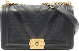 Chanel 2016-2017 CC Mixed Leather Chevron Boy Flap shoulder bag - Schwarz