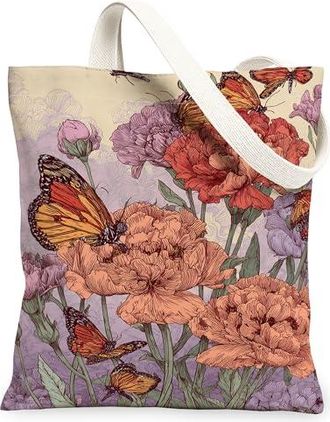 Generic Sac fourre-tout en toile florale, imprim&eacute; papillon, sacs &agrave; provisions r&eacute;utilisables, sacs fourre-tout l&eacute;gers et lavables pour le printemps, multicolor