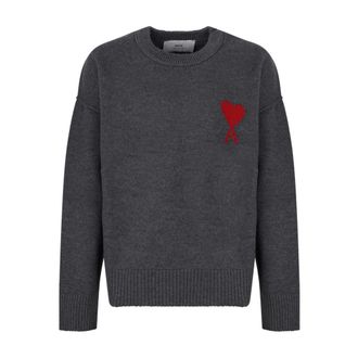 Ami Grauer Wollstrickpullover mit Ami de Coeur Logo - - Knitwear - Herren - Grau - M