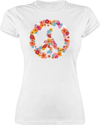 Shirtracer Shirt Damen - Spr&uuml;che Statement - Peace Flower Power Hippie Peace Zeichen I Friedenszeichen I 90er I 70er - XXL - Wei&szlig; - friedensshirt Funshirts mit A