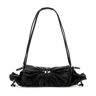 Diesel Schwarze Leder-Schultertasche Scrunch-D - - Bags - Damen - Schwarzk - ONE SIZE