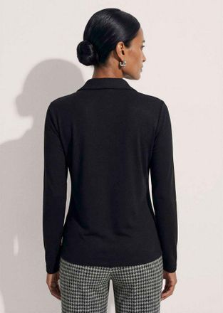 Madeleine Langarmshirt Blusenshirt im Materialmix Klassischer Hemdkragen & leicht gerundeter Saum