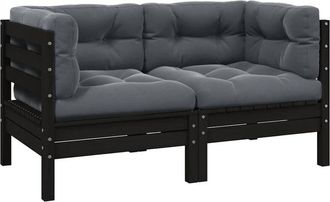 vidaXL 2-Sitzer-Gartensofa mit Kissen Schwarz Massivholz Kiefer - Vidaxl