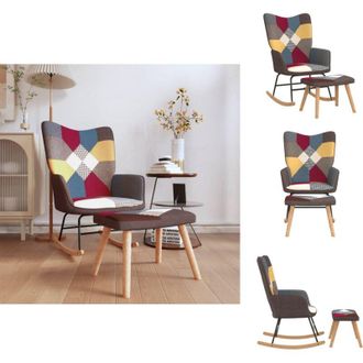 vidaXL Schaukelstuhl mit Hocker Patchwork Stoff - Schaukelstuhl - Patchwork Sessel - Wohnzimmersessel - Lounge Chair - Gem&uuml;tlicher Stuhl
