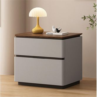 Generic Moderner und einfacher Nachttisch, Nachttisch aus Leder, Beistelltisch aus Massivholz, Beistelltisch for Schlafzimmer, mit Mikrofaserleder, Keine Mont