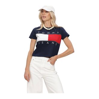 Tommy Jeans Femme, Tops, Bleu, Taille: 40 FR TJW Reg Flag SS Tee Ext