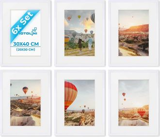 Photolini Bilderrahmen 30x40 Weiss Holz MDF, 6er Set Bilderrahmen 40x30 cm mit Passepartout, bruchsicheres Acrylglas, Rahmen 30 x 40 zum Aufh&auml;ngen, extra Zubeh&ouml;