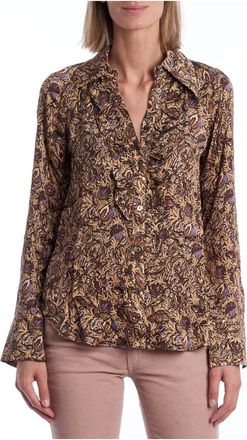 Zadig&Voltaire Femme, Blouses et Chemises, Brun, Taille: 36 FR Chemise à Manches Longues Florale Abstraite