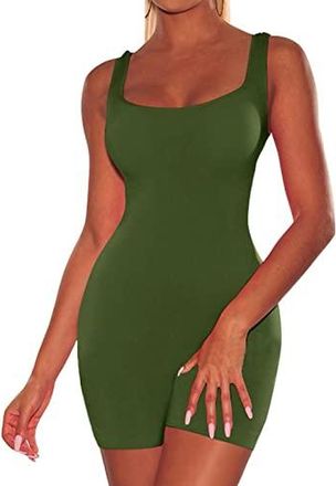 Generic Combinaison de sport courte pour femme - Courte - &Eacute;t&eacute; - Serr&eacute;e - &Eacute;l&eacute;gante - Sans manches - D&eacute;bardeur moulant - D&eacute;bardeur une pi&egrave;ce - Stretch - Fitness