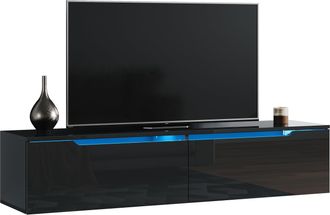 Sonni Fernsehtisch Schwarz, TV-Schrank Hochglanz, Griffloses Design, TV-Regal f&uuml;r Fernseher bis zu 65 ZollZwei Montagem&ouml;glichkeiten, H&auml;ngend und Stehende, 1