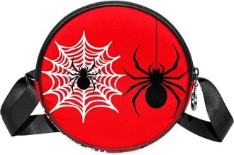 Generic Circle Sac &agrave; bandouli&egrave;re pour femme, petit sac &agrave; bandouli&egrave;re rouge et noir, avec fermeture &eacute;clair, bretelles r&eacute;glables, sac &agrave; main rond d&eacute;contract&eacute; po