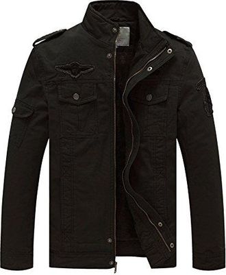 WenVen Homme Veste Chaude dhiver Manteau Coupe-Vent Décontracté Manteau dExtérieur en Coton Epais Veste Polaire à Col Montant Veste Militaire Noir XL