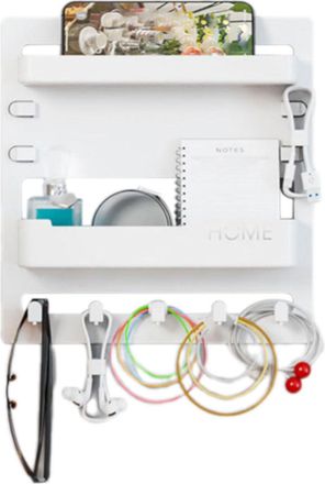 Generico Schwebendes Regal f&uuml;r die Nacht: Wandmontage, f&uuml;r Schlafzimmer, B&uuml;ro, minimalistisches Organizerregal mit Haken, Kabelclips f&uuml;r Fernbedienung