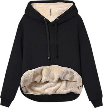 Generic 2026 Veste de sport &agrave; capuche chaude en polaire dagneau avec poche pour femme, Noir, XXL
