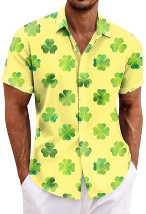 Generic Chemise de la St Patrick pour homme, t-shirt hawa&iuml;en irlandais avec tr&egrave;fle porte-bonheur, chemisier &agrave; boutons &agrave; manches courtes, haut ample d&eacute;contract