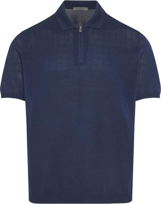 Corneliani Homme, Tops, Bleu, Taille: XL Cotton Zip Polo