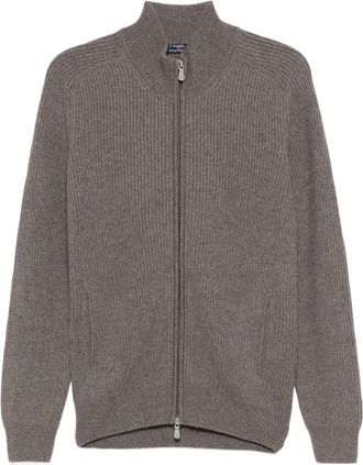 Barba Gerippter Cardigan mit Reißverschluss - Braun
