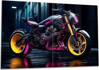 Wallario Herdabdeckplatte/Spritzschutz aus Glas, 2-teilig, 80x52cm, für Ceran- und Induktionsherde, Neon-Cyberbike