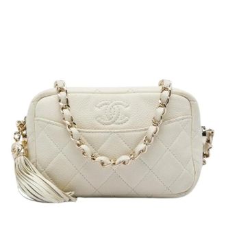 Chanel Sac bandouli&egrave;re matelass&eacute; en caviar pr&eacute;-poss&eacute;d&eacute; - Femme - Pre-owned - Blanc - Taille: ONE Size