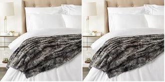 Amazon Basics Couverture jet&eacute;e de canap&eacute; Plaid en Fausse Fourrure, Non Chauffant, 150 x 200 cm, Gris (Lot de 2)