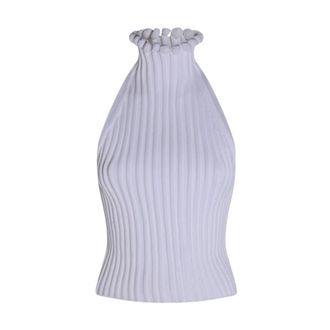 Alaia Femme, Tops, Blanc, Taille: 36 FR Ribbed Knit Curled Trimmed Halter Top