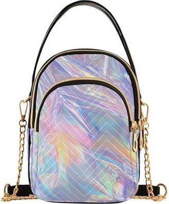 Mnsruu Sac à bandoulière pour femme - Motif holographique fluo irisé - Petit sac à bandoulière avec sangle réglable