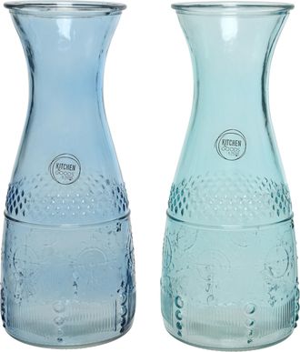 Kaemingk Weinkaraffe Wasserkaraffe 1l blau 1 Stück sortiert - Dekanter für Wein - Saftkaraffe mit Relief - Glaskrug Glaskaraffe - Karaffe Wasser, Saft, Limonad
