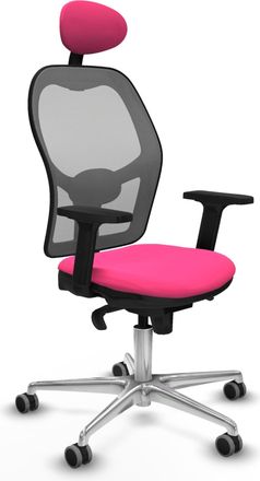 Piqueras y Crespo Rosa Schreibtischstuhl mit 2D-Armen, h&ouml;henverstellbare Lendenwirbelst&uuml;tze und festes Kopfteil, ausgestattet mit 5 Positionen, Grau/Rosa