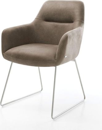 DELIFE Esszimmerstuhl Pejo-Flex Mikrofaser Taupe Vintage Kufengestell Edelstahl Taschenfederkern, Esszimmerstühle