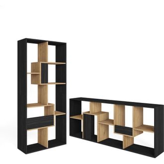 Skraut Home Skraut Home - B&uuml;cherregal Bibliothek, Bookshelf, Bookcase, 67x31x174cm, Industriedesign, Schwarz und Dunkler Eiche