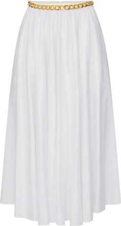 Elisabetta Franchi Femme, Jupes, Blanc, Taille: 42 FR Jupe en Coton Stretch avec D&eacute;tail Bijou