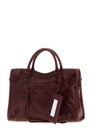 Balenciaga Crackled Lambskin Top Handle Bag - Merlot