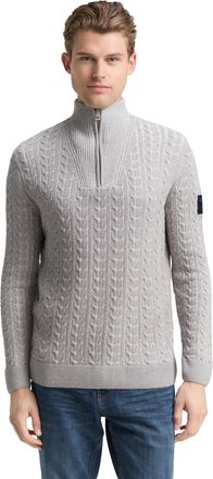 Tom Tailor Herren 1049370 Troyer Strickpullover mit Zopfmuster, 39407-Grey Offwhite Plated, L