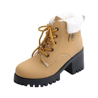 Generic Bottes dhiver &agrave; gros talon bloc &agrave; lacets pour femme - &Eacute;l&eacute;gantes - Doublure en polaire antid&eacute;rapante - Semelle &eacute;paisse antid&eacute;rapante - Chaudes - Pour l