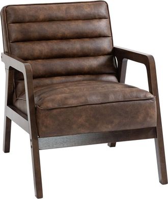 HOMCOM Fauteuil salon - HOMCOM - large assise, coussin &eacute;pais et structure en bois massif - pour salon, chambre, coins lecture - PU - marron