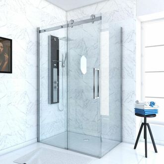 Aurlane Aurlane - paroi porte de douche coulissante + retour 140x90cm - railroad chromed 140 front-90