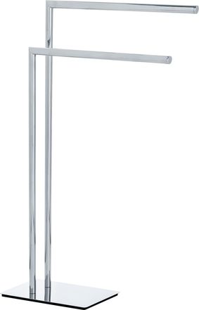 WENKO Handtuchständer Mod. Recco, freistehender Handtuchhalter mit 2 Armen, standfeste Bodenplatte, massiver Stahl, 48 x 80,5 x 20 cm, Schwarz (Chrom)