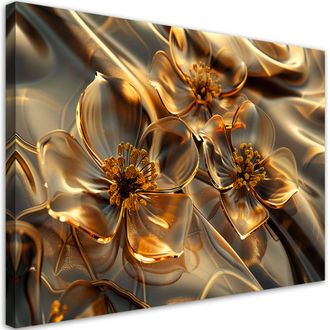 Feeby Leinwandbilder - Deko Bilder - Gold Glasblumen 3D - Canvas 90x60 1tlg- Wandbilder Schlafzimmer - Aesthetic Room Decor - Modern Wanddeko - Bild auf Lei