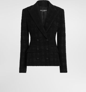 Dolce & Gabbana Jacke Aus Wollmischung Mit Doppelter Knopfleiste In Boucl&eacute;-karo-optik - Frau Collection Schwarz 44
