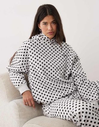 KAIIA Oversize-Kapuzenpullover in Grau mit hohem Baumwollanteil, schwarzem Punktemuster und Logo-Stickerei, Kombiteil-Bunt