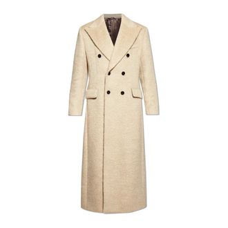 Dolce & Gabbana Homme, Manteaux, Beige, Taille: M Manteau croisé long en mohair mélangé