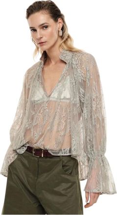 Imperial Femme, Blouses et Chemises, Gris, Taille: 38 FR Wide Floral Lace Blouse